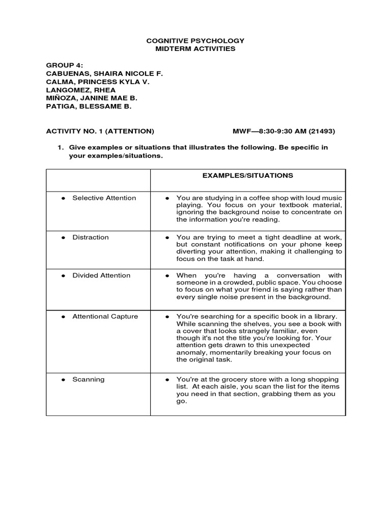 Cognitive Psychology Midterm Activities | PDF | Memory | Cognitive Psychology