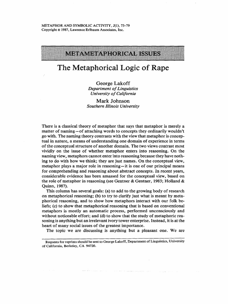 (1987) G. Lakoff - The Metaphorical Logic of Rape | PDF