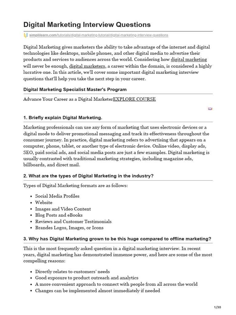 Digital Marketing Interview Questions | PDF | Digital Marketing | Search Engine Optimization