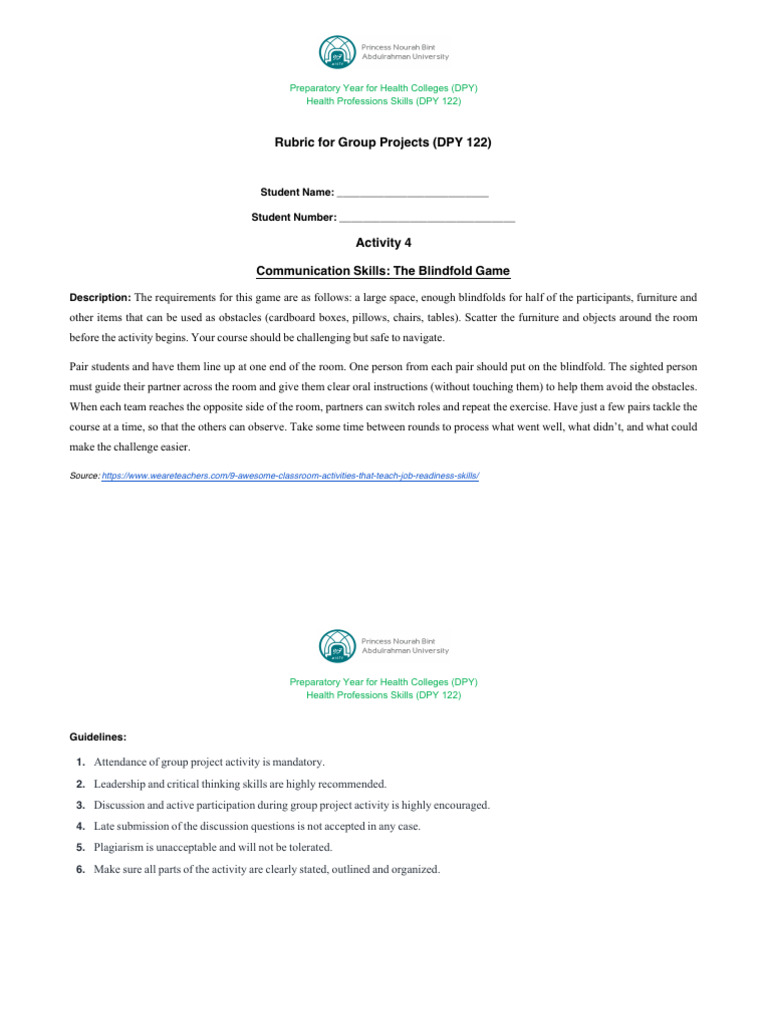 Rubric for Group Project Activity 4 | PDF