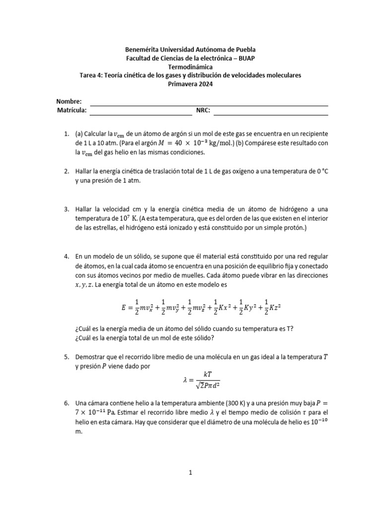 Tarea 4_Termodinamica | PDF | Gases | Temperatura