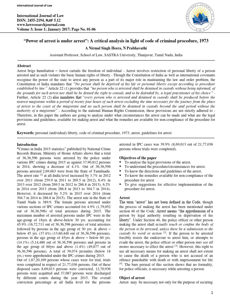"Power of Arrest Is Under Arrest": A Critical Analysis in Light of Code ...