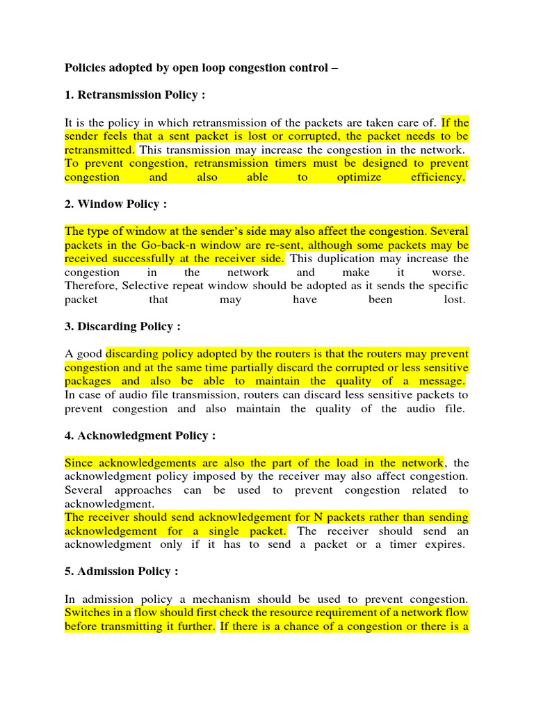 Policies Adopted by Open Loop Congestion Control | PDF | Network ...