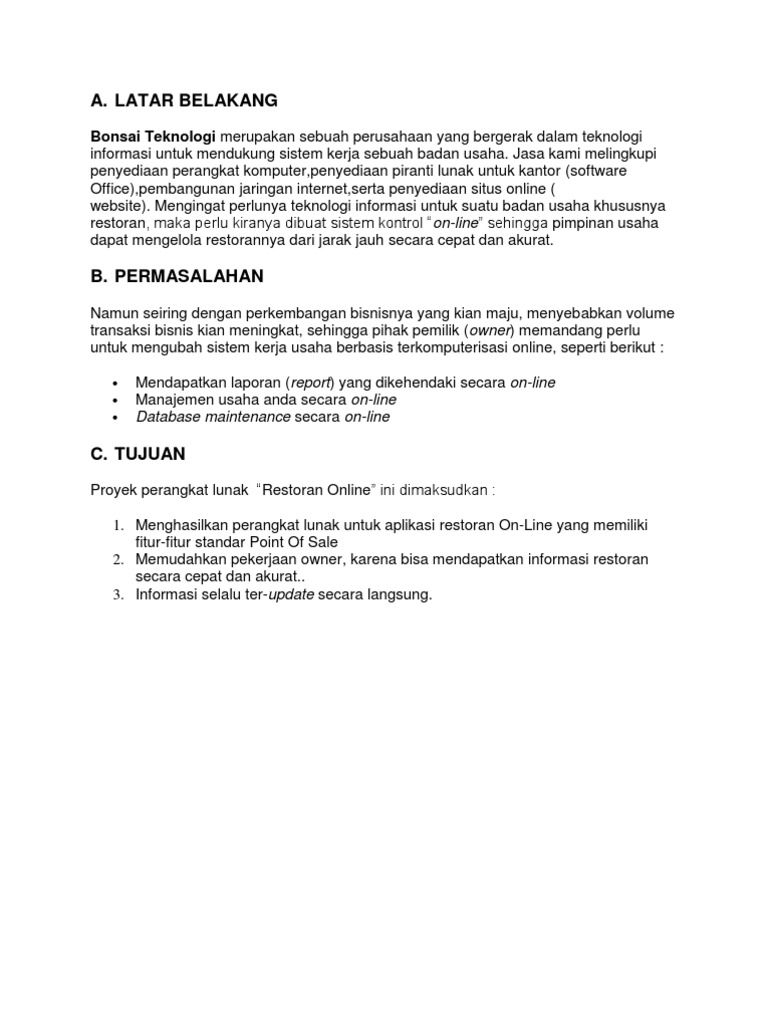 Proposal Restoran Online | PDF