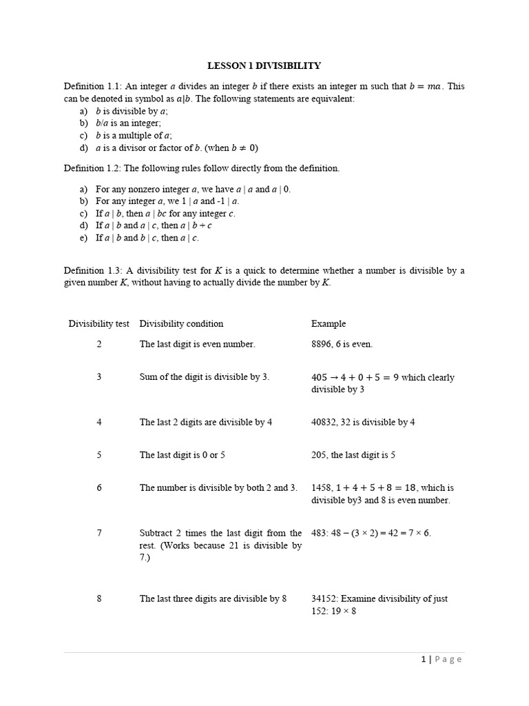 LESSON 1 DIVISIBILITY | PDF | Numbers | Number Theory