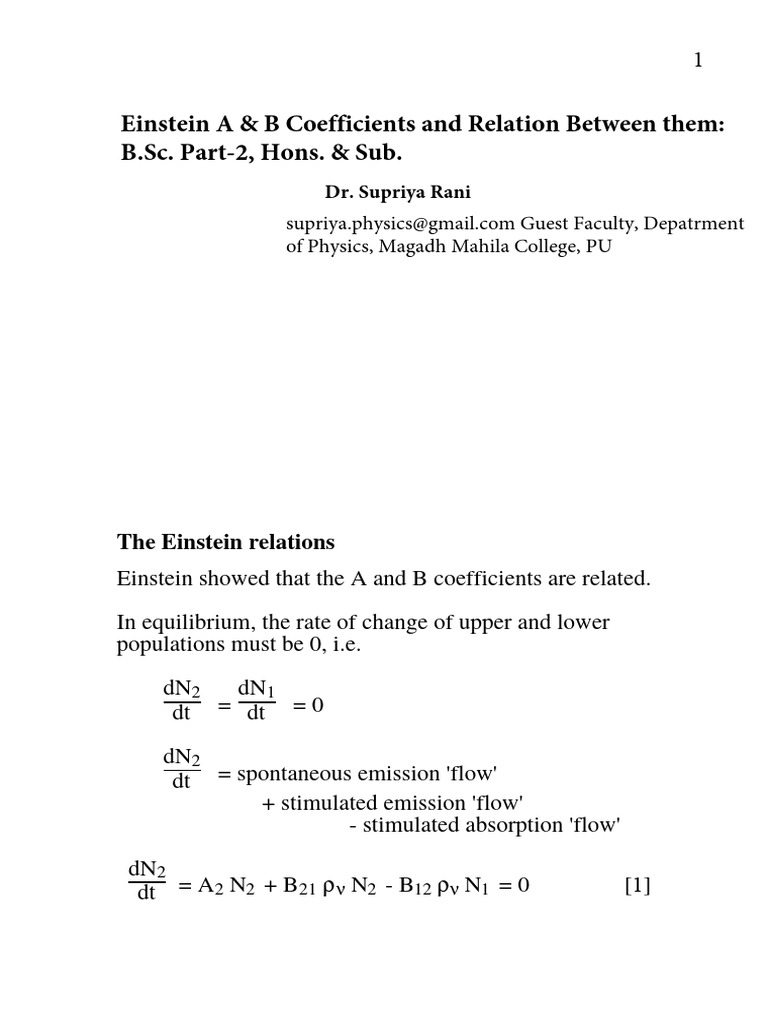 Relation-Between-Einstein-A-B-coefficient_B.Sc_.-Part-2-Hons | PDF | Theoretical Physics | Mechanics
