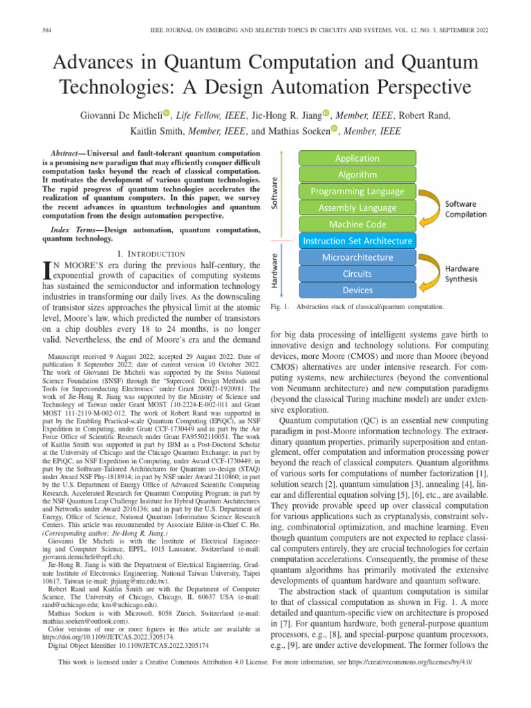 Advances in Quantum Computation and Quantum Technologies A Design ...