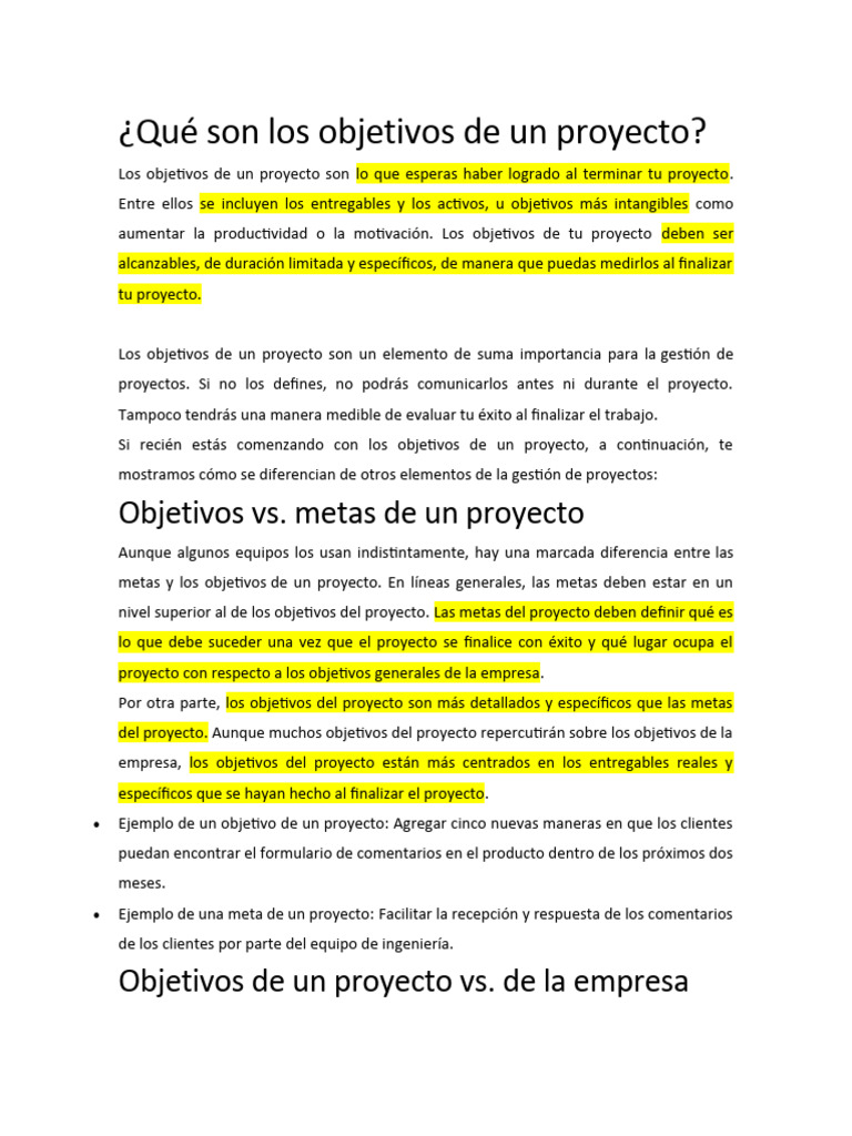 Qué Son Los Objetivos de Un Proyecto | PDF | Business | Planificación