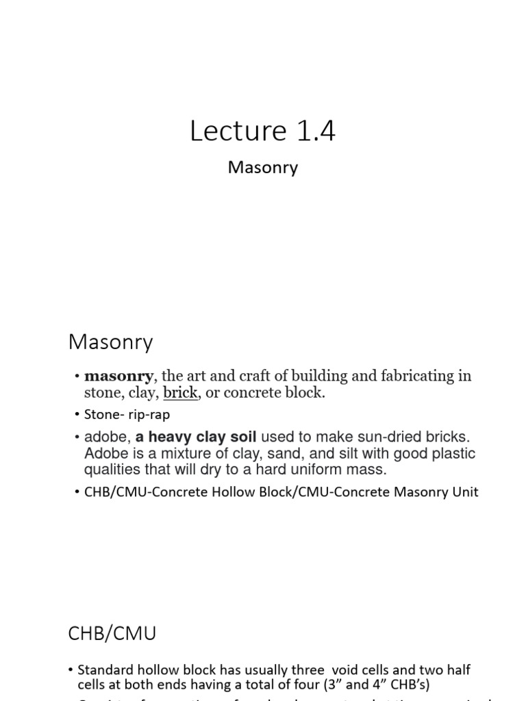 Lecture 1.4 Masonry | PDF | Masonry | Building