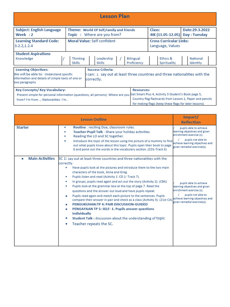 Y4 Week 2 | PDF | Lesson Plan | Teachers