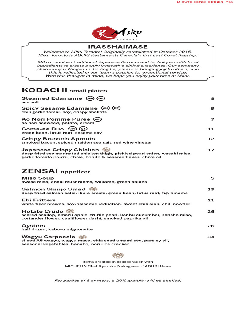 MikuTO+Dinner+-+12 11 23 | PDF | Sushi | Cuisine