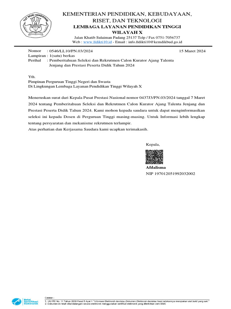 Seleksi Calon Kurator Ajang Talenta 2024 | PDF