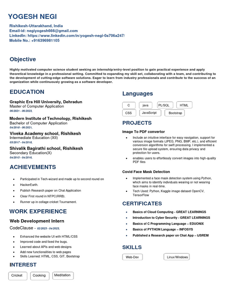 Yogesh Negi: Objective | Download Free PDF | Web Development | World Wide Web