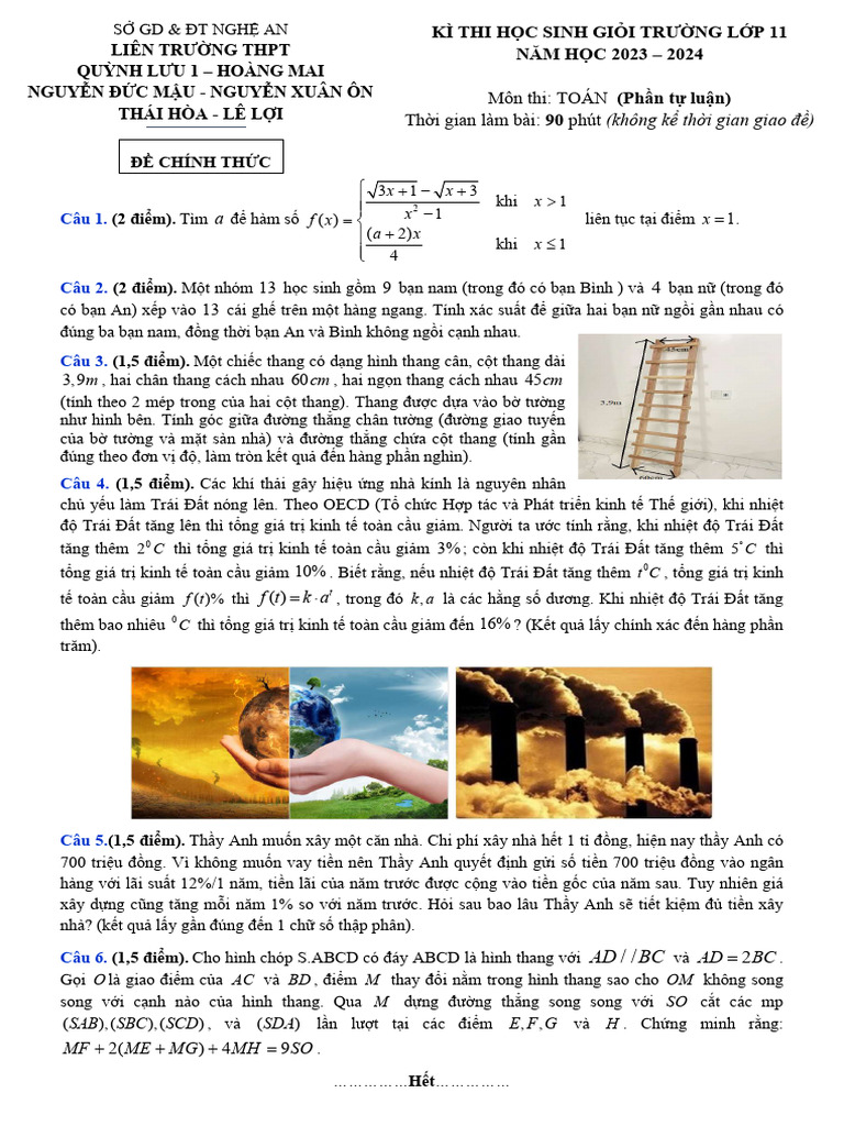 Đáp Án Tl Đề Thi Hsg 11 Cụm Môn Toán Năm 2024 2025. | PDF