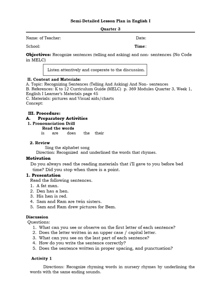 English Lesson Plan Q3 | PDF | Lesson Plan | Education Theory