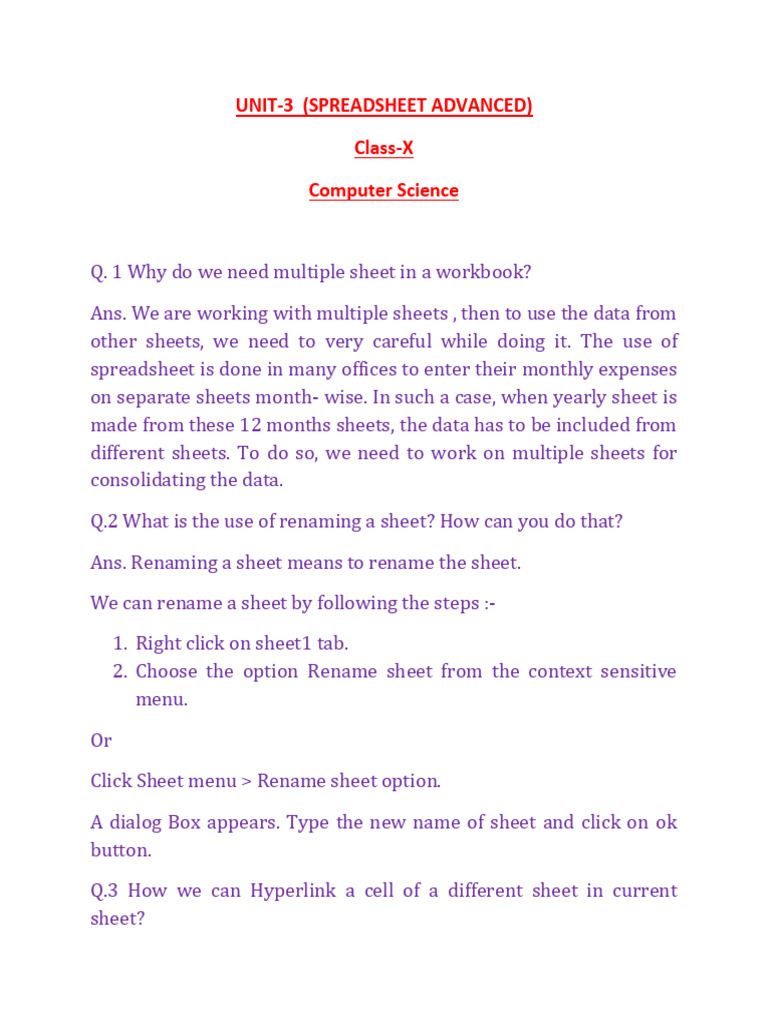 Advanced Spreadsheet Techniques for Class X | PDF | Spreadsheet | Hyperlink