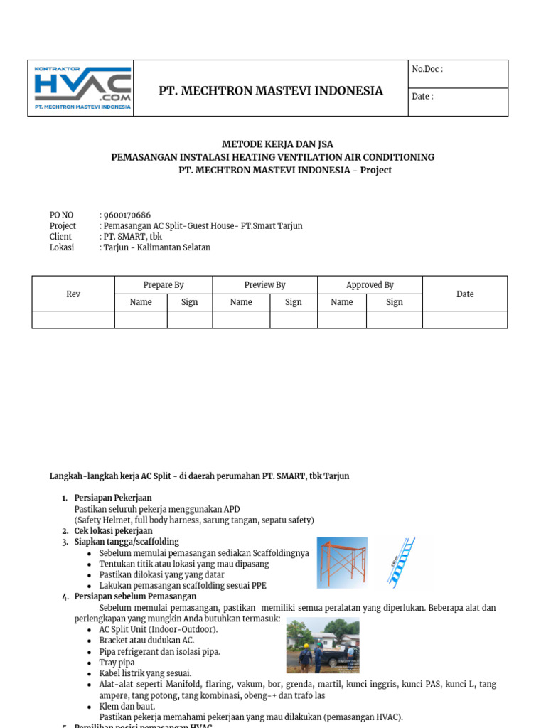 Langkah Kerja Dan JSA - AC Split | PDF