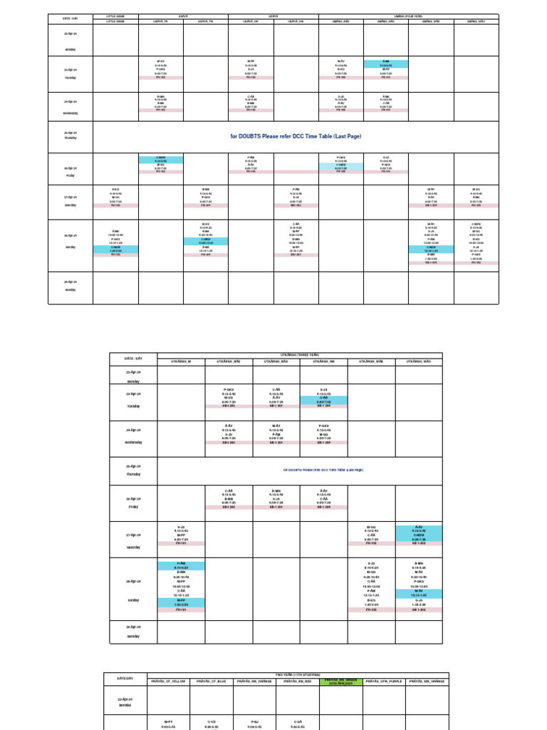 TIMETABLE - 22nd APRIL TILL 28th APRIL, 2024-New | PDF