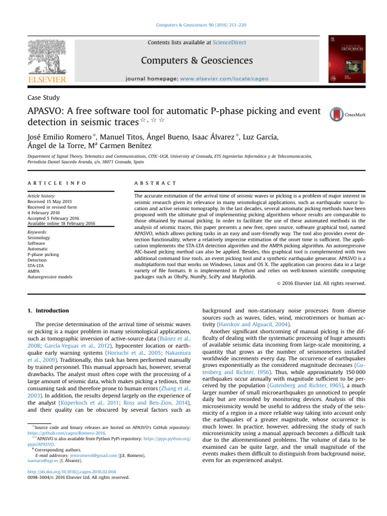 APASVO A Free Software Tool For Automatic P-Phase Picking and Event | Download Free PDF ...