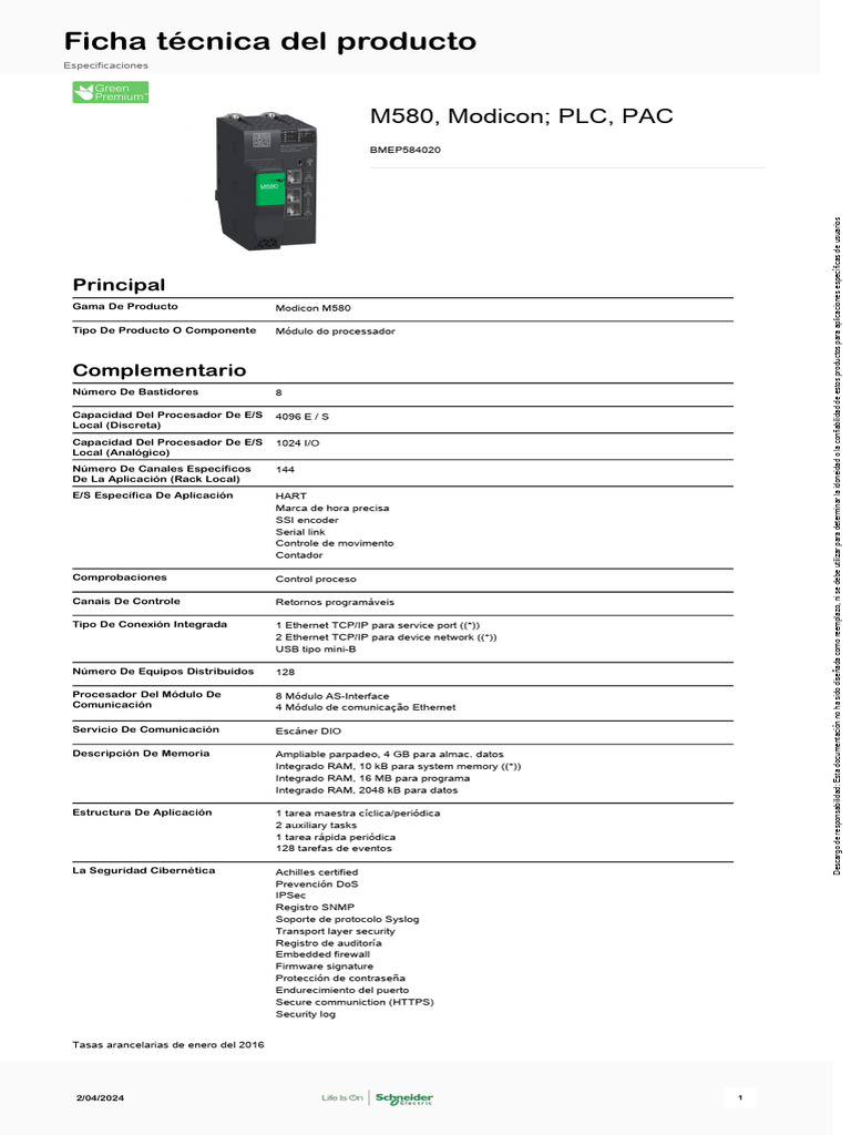 Schneider Electric - Modicon-M580-ePac - BMEP584020 | PDF | Memoria de ...