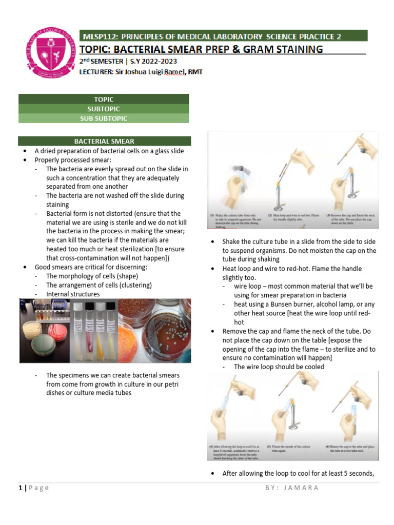 LESSON 1 (LAB) - BACTERIAL SMEAR PREP AND GRAM STAINING | PDF | Staining | Biology