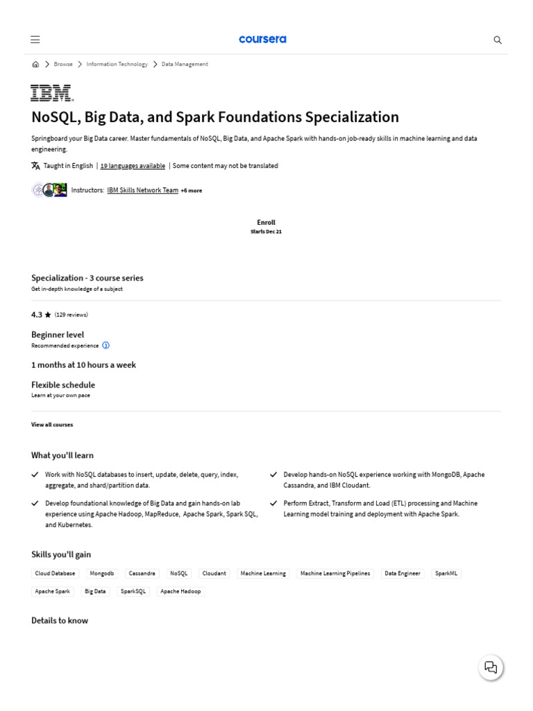 B. NoSQL, Big Data, and Spark Foundations - Coursera | PDF | Apache ...