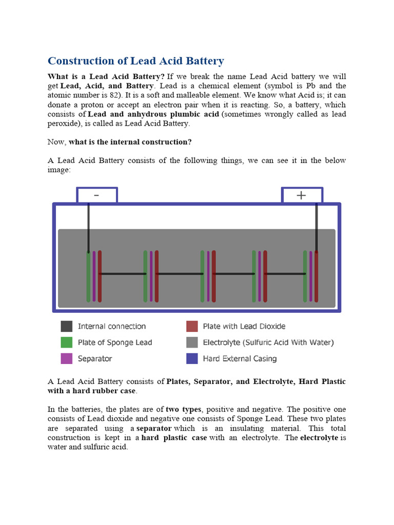 Lead Acid Battery Construction & Working | PDF | Anode | Acid
