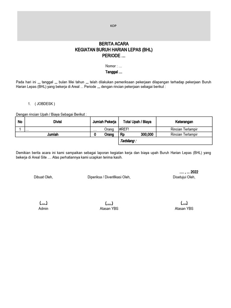 Contoh Berita Acara BURUH HARIAN LEPAS | PDF