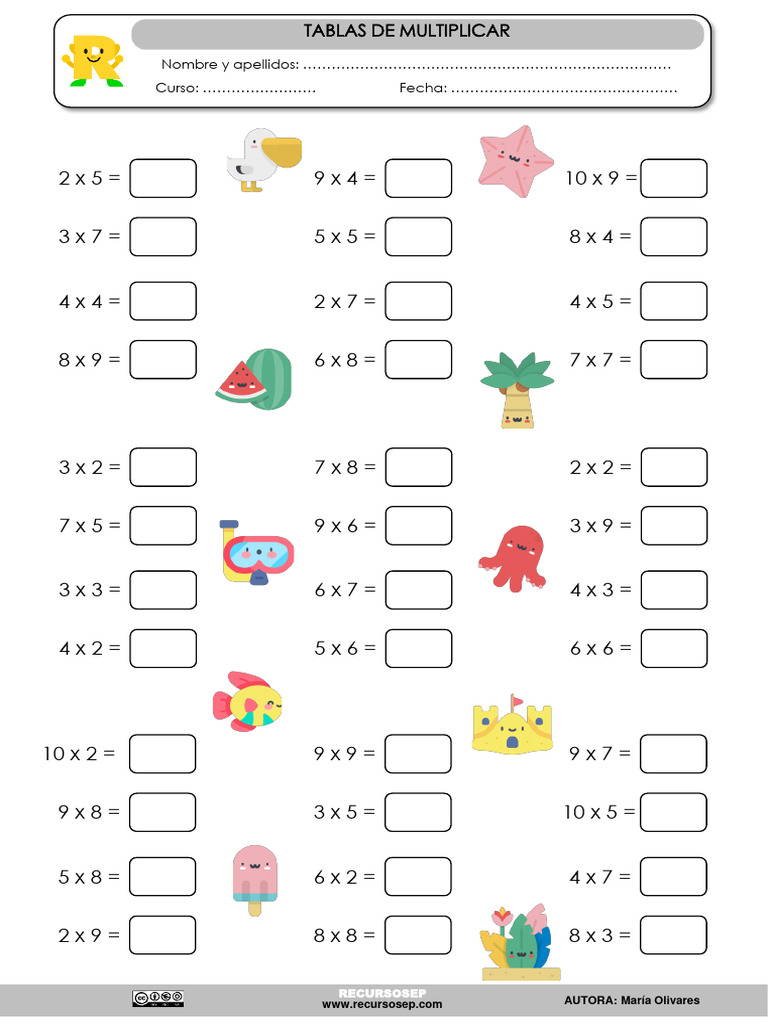 Ficha Repaso Tablas Multiplicar | PDF