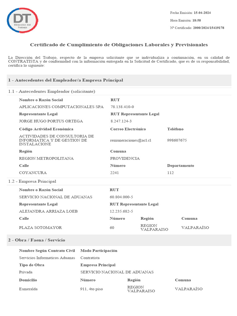 Certificado F30 de Cumplimiento Laboral | PDF
