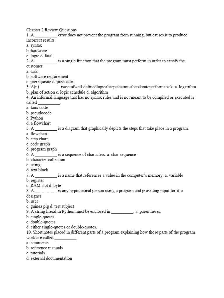 Chapter 2 Review Questions | PDF | C (Programming Language) | Computer ...