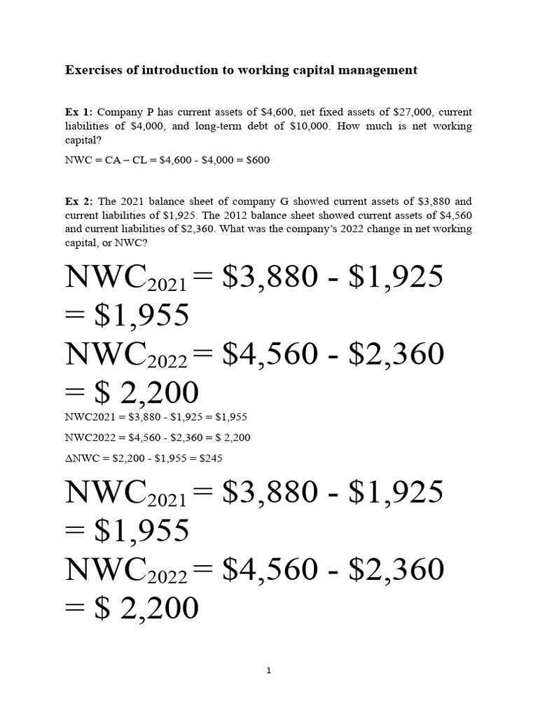 Exercises of Introduction To Working Capital Management 20.37.28 | PDF ...