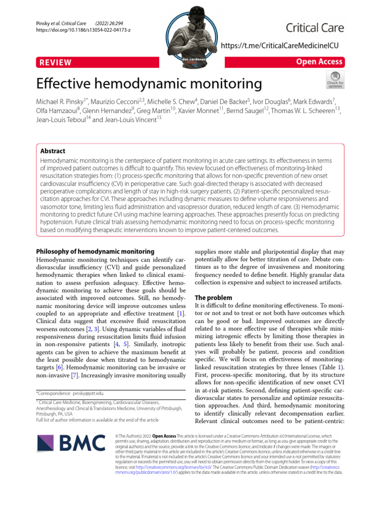 Effective Hemodynamic Monitoring 2 | PDF | Sepsis | Myocardial Infarction