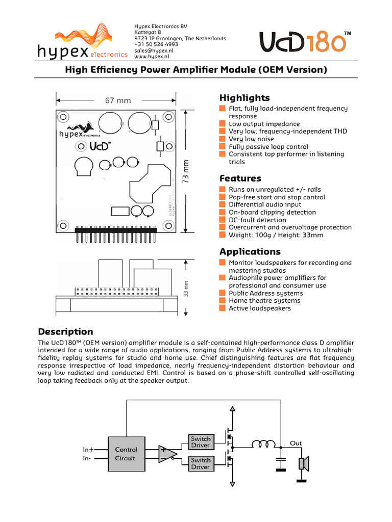 Ucd 180 Oem Data Sheet New Style | PDF | Amplifier | Loudspeaker