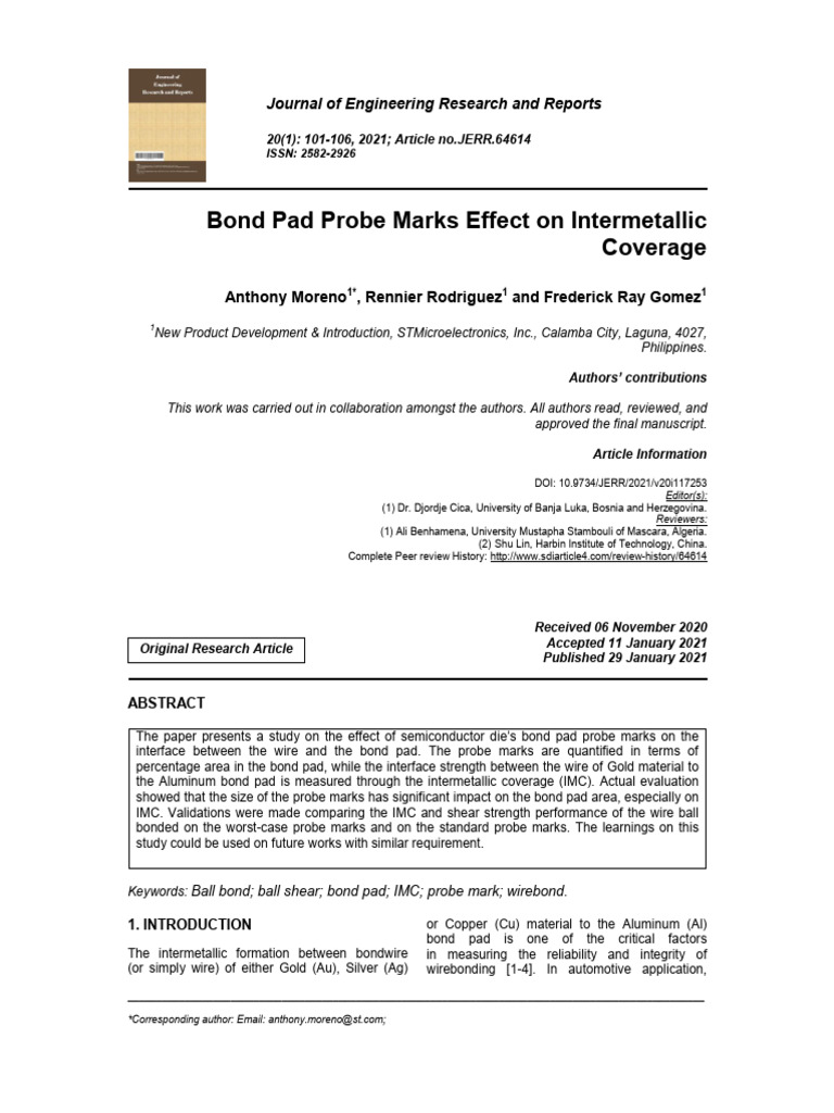 Bond Pad Probe Marks Effect On Intermetallic Coverage | Download Free ...