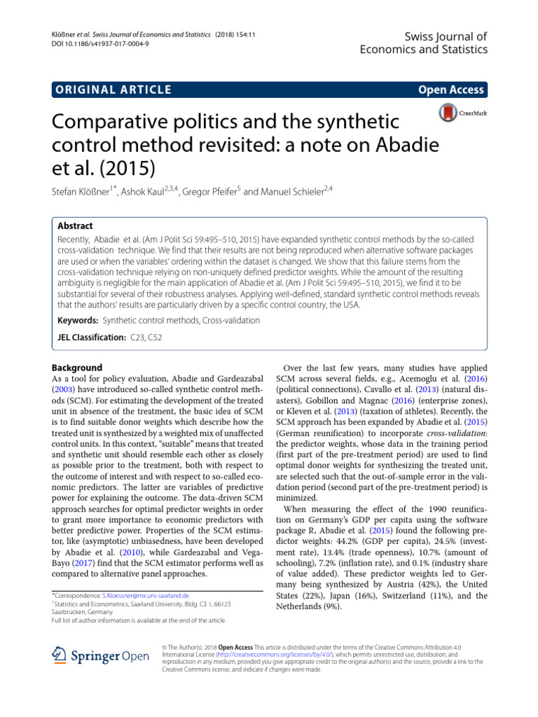 Comparative Politics and The Synthetic Control Met | PDF | Cross ...