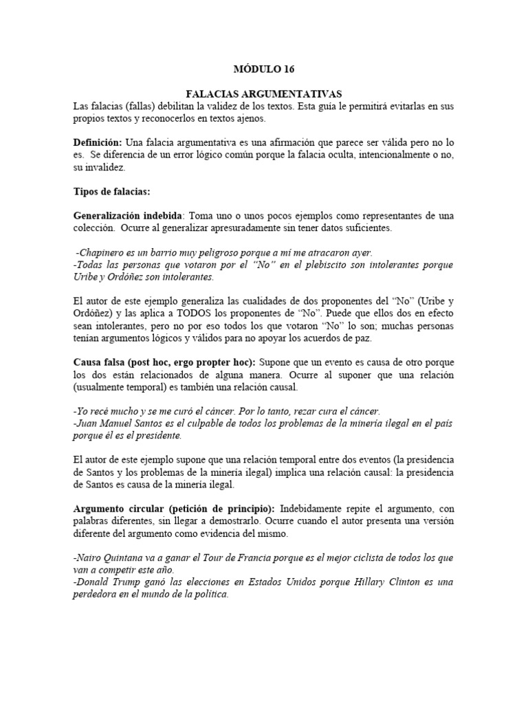 Módulo 16 Falacias Argumentativas 2024 | PDF | Falacia | Argumento