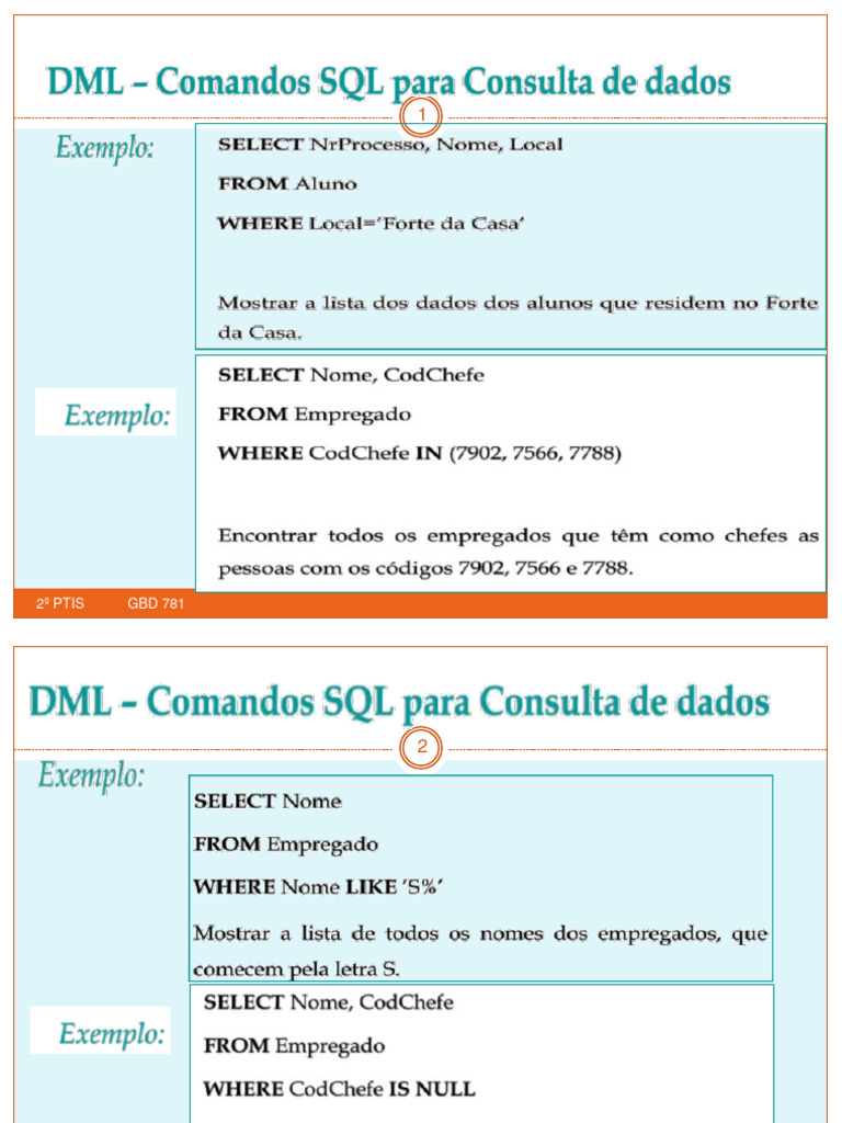 Exemplos SQL - comando Select | PDF Exemplos SQL - comando Select | PDF