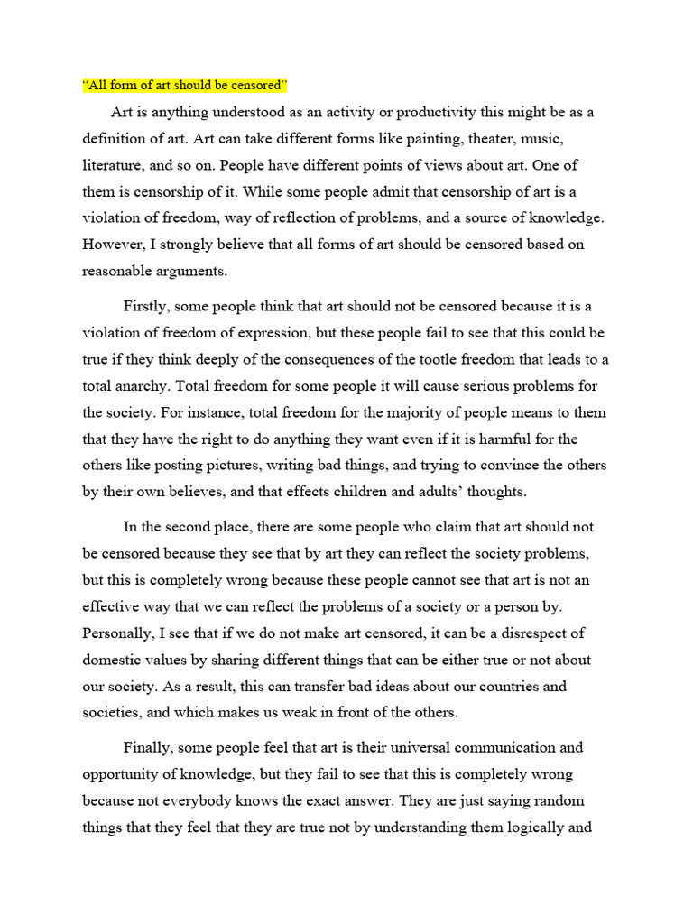 All Form of Art Should Be Censored | PDF | Censorship | Knowledge