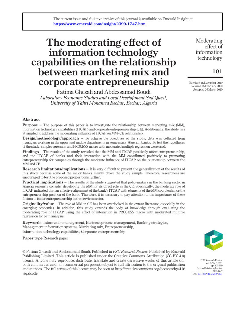 10 1108 - PRR 12 2019 0037 | PDF | Statistics | Entrepreneurship