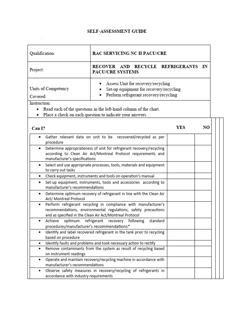 Self Assessment Guide | PDF | Recycling | Safety
