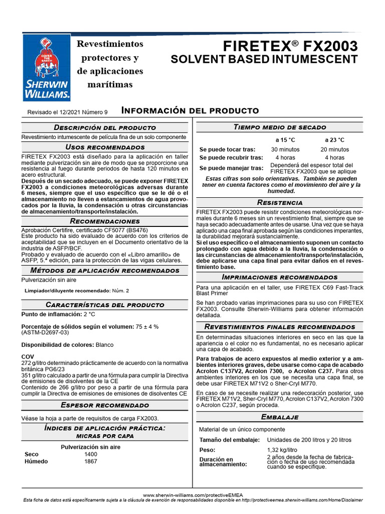 FT Firetex FX2003 | PDF | Condensación | Revestimiento