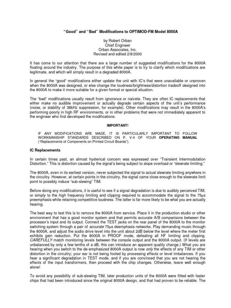 Good vs Bad Modifications for OPTIMOD-FM 8000A | PDF | Operational Amplifier | Amplifier