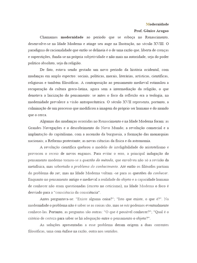Modernidade | PDF | Ideia | Conhecimento
