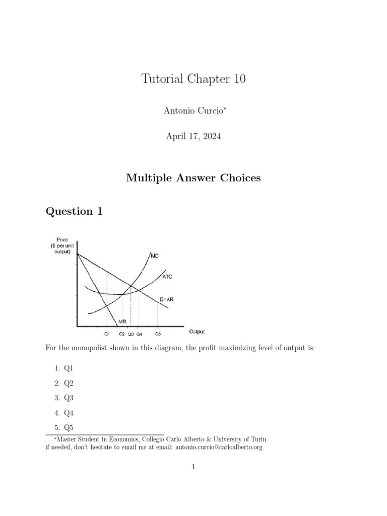 Tutorial_Chapter_10_Solutions | PDF | Monopoly | Economic Equilibrium