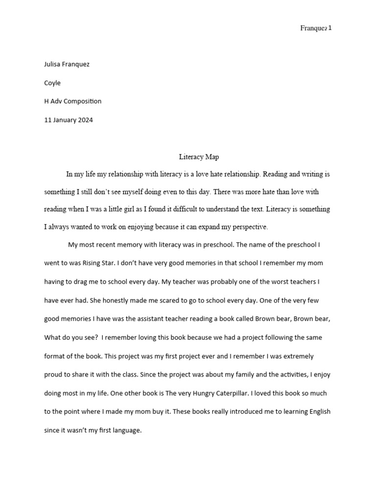 Literacy Map With Explanation Jfranquez | PDF