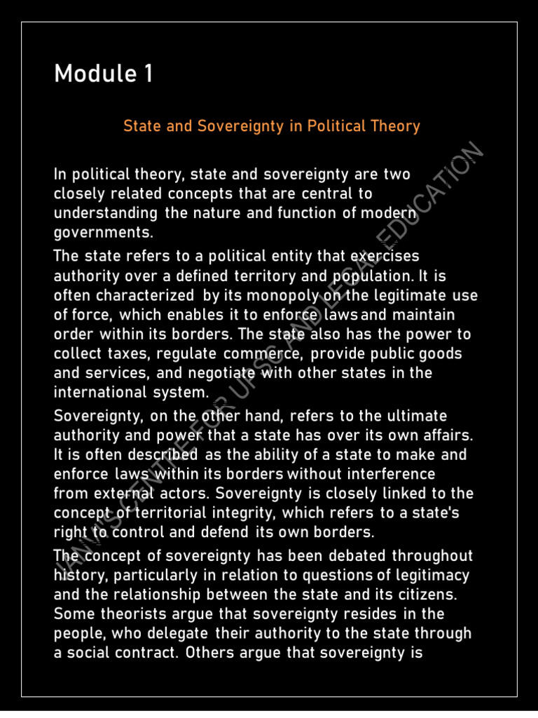 Politial Science Module 1 Part 2yt | PDF | State (Polity) | Sovereignty
