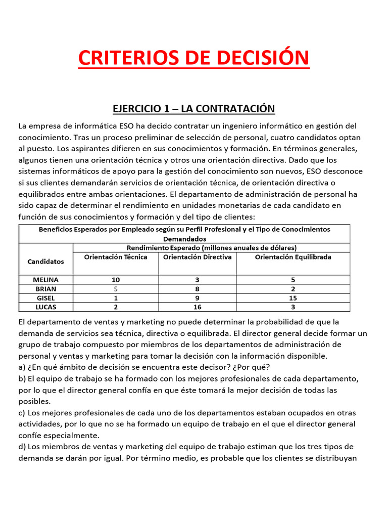 04 - Ejercicios - Criterios de Decisión | PDF | Marketing | Business
