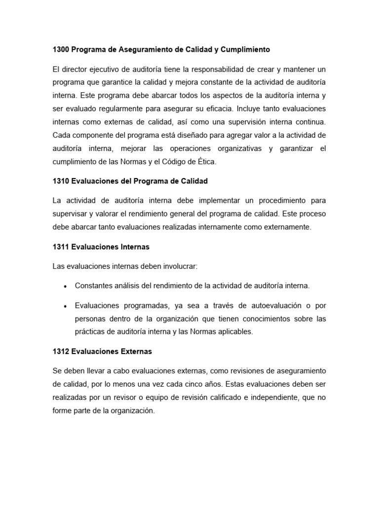 1300 Programa de Aseguramiento de Calidad y Cumplimiento | PDF | Auditoría 1300 Programa de Aseguramiento de Calidad y Cumplimiento | PDF | Auditoría