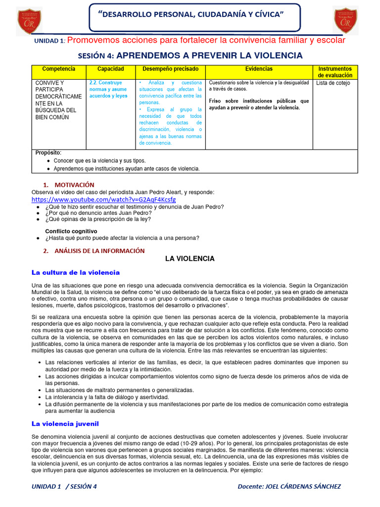 Ficha s4-4°-DPCC | PDF | La violencia contra las mujeres | Violencia